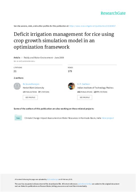 Pdf Deficit Irrigation Management For Rice Using Crop Growth