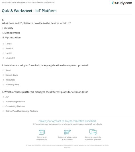 Quiz Worksheet IoT Platform Study Com