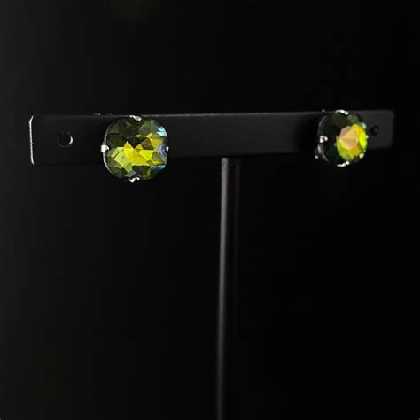 Multicolor Crystal Stud Earrings With Antique Finish And 4 Prong