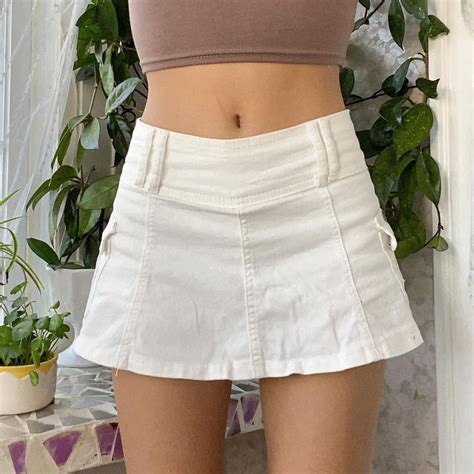 Pleated White Denim Mini Skirt The Cutest White Depop Mini