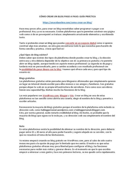 Cómo Crear Un Blog Paso A Paso Pdf Blog Word Press