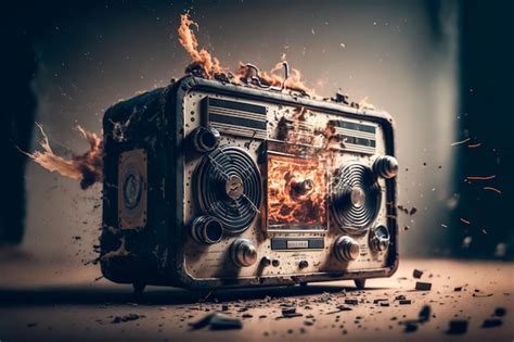 Premium Photo An Old Radio Exploding With Fire And Sparks Generative Ai