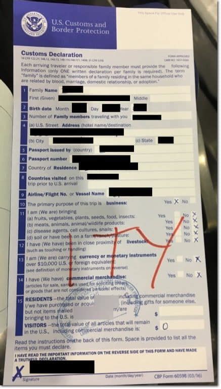 How To Fill Us Customs Declaration Form At Poe Cbp 6059b Form