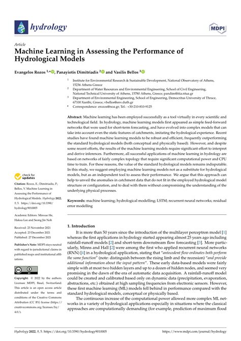 PDF Machine Learning In Assessing The Performance Of Hydrological Models