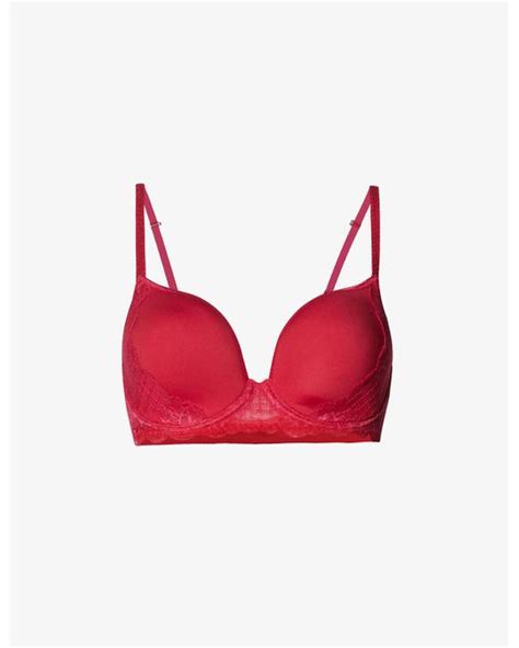 Maison Lejaby Nufit Garden Lace Panel Stretch Woven Bra In Red Lyst