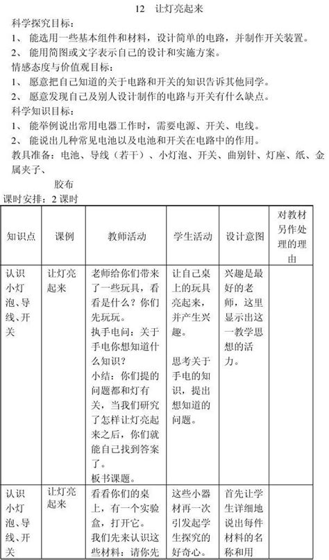 科学：《 让灯亮起来》教学设计 Word文档在线阅读与下载 无忧文档