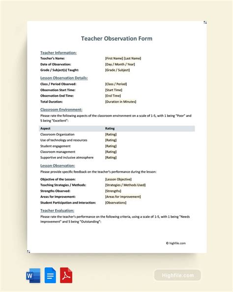 Teacher Observation Form Teacher Observation Teacher Observation