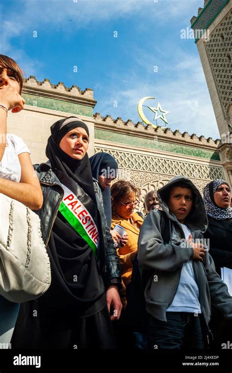 Paris France Muslim Crowd Teen Protest Sign Protesting Against