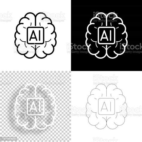 인공 지능 Ai와 인간의 두뇌 디자인 아이콘입니다 빈 흰색 및 검은색 배경 선 아이콘 Brain Computer