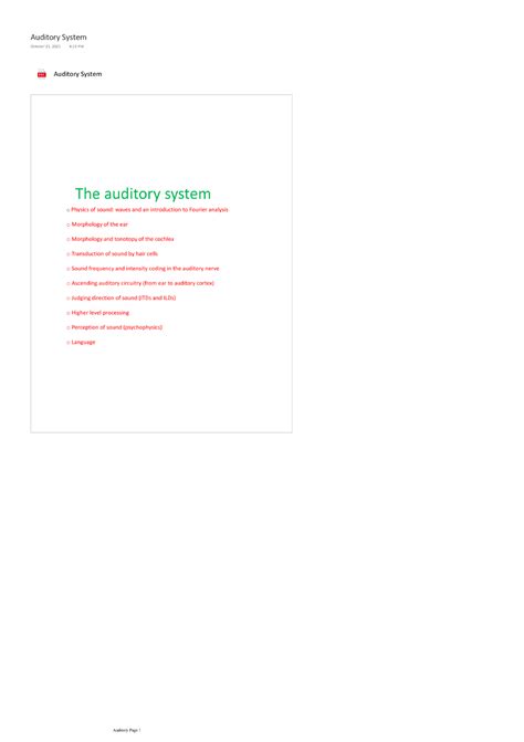 auditory system full lecture notes for the auditory system auditory
