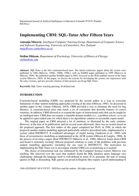 Pdf Implementing Cbm Sql Tutor After Fifteen Years