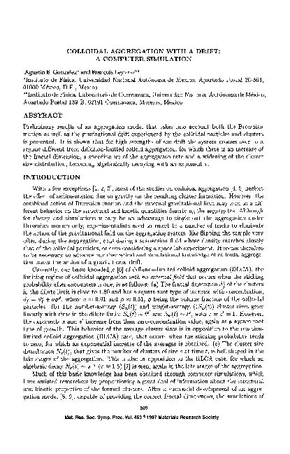 Pdf Colloidal Aggregation With A Drift A Computer Simulation Francois Leyvraz