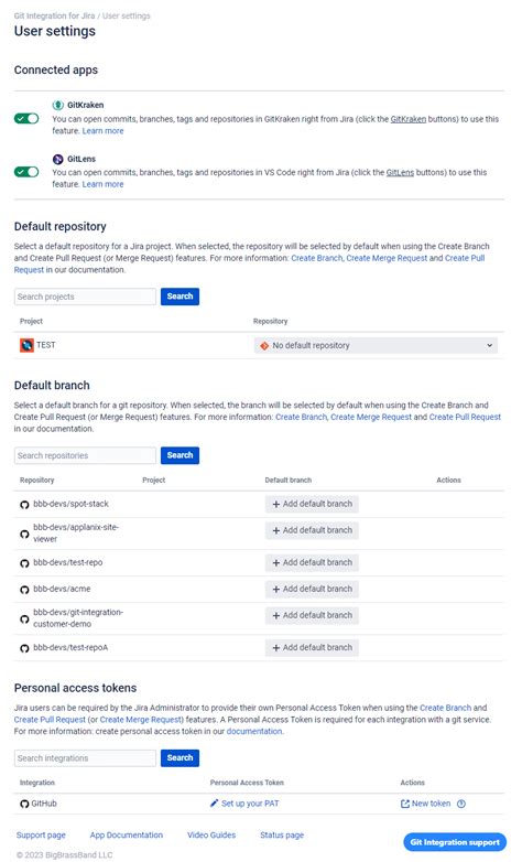 User Settings Git Integration For Jira Cloud