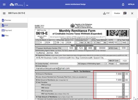 Bir Form 0619e Monthly Expanded Withholding Tax Return
