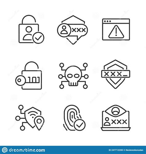 Cybersecurity Technologies Pixel Perfect Linear Icons Set Stock Vector Illustration Of