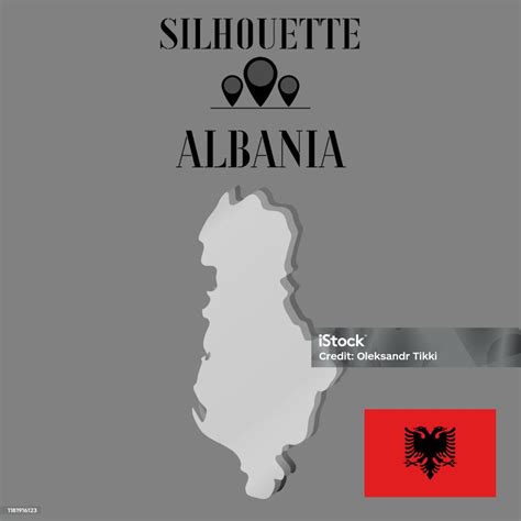 알바니아 또는 Shqiperia 공화국 개요 세계지도 윤곽 실루엣 벡터 일러스트 레이션 배경에 고립 된 창조적 인 디자인 국가 플래그 개체 요소 국가 설정에서 기호 가정