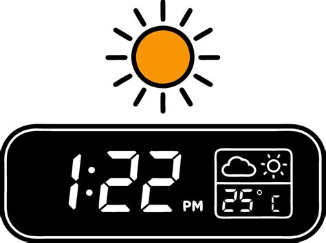 Digital Clock Weather Display With Sun And Temperature Illustration
