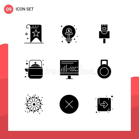 9 Thematic Vector Solid Glyphs And Editable Symbols Of Coding Tea