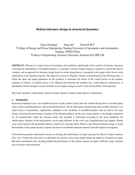 Pdf Robust Tolerance Design In Structural Dynamics