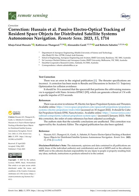 Pdf Correction Hussain Et Al Passive Electro Optical Tracking Of Resident Space Objects For