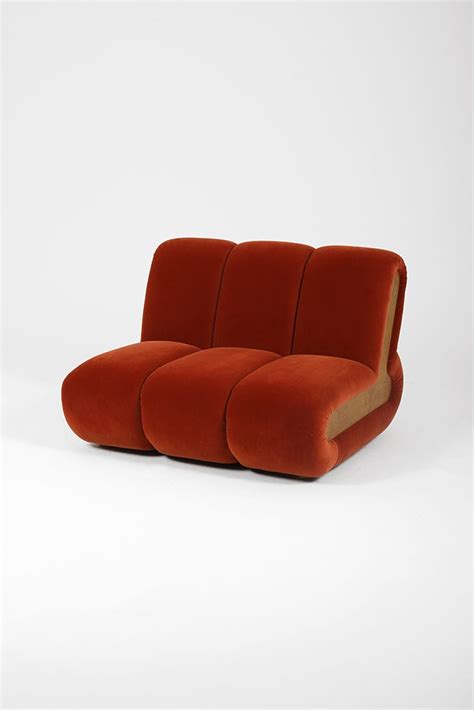 Modular Burnt Orange Velvet Padded Sofa Square Section Hire And Rental