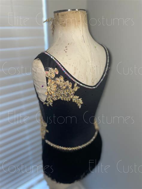 Custom Dance Costume Jazz Musical Theater Black Leotard Gold