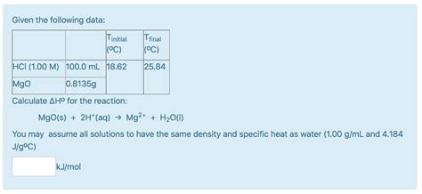 Solved Given The Following Data Tinitial Oc Final Hci