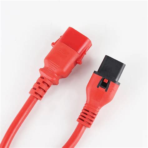 Heavy Duty Lockable Iec 320 C14 To Iec 320 C13 Red Extension Power Cord