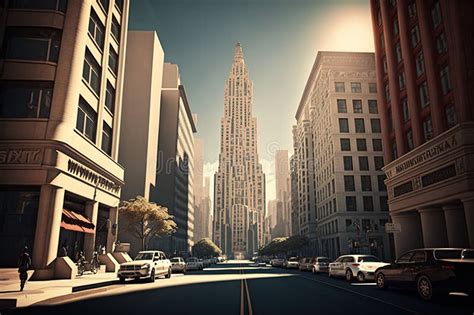 Distrito De Highrise Con Edificios Y Calles Bulliciosas Stock De