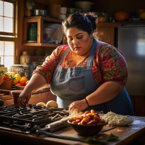 Premium Photo Mexican Mom Cooking In The Kitchen