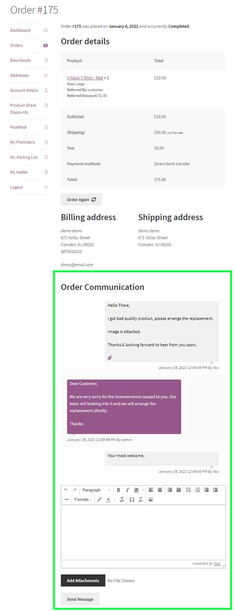 WooCommerce Order Communication Customer And Admin Conversation By Devdiggers