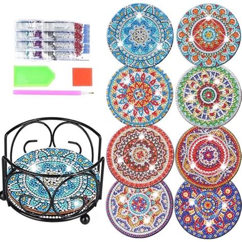 Diamant Peinture Dessous de Verre Rond Mandala sous Verres Art de Diamant Pièces D DIY
