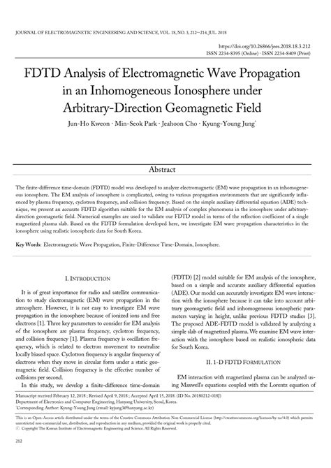 Pdf Fdtd Analysis Of Electromagnetic Wave Propagation In An Inhomogeneous Ionosphere Under