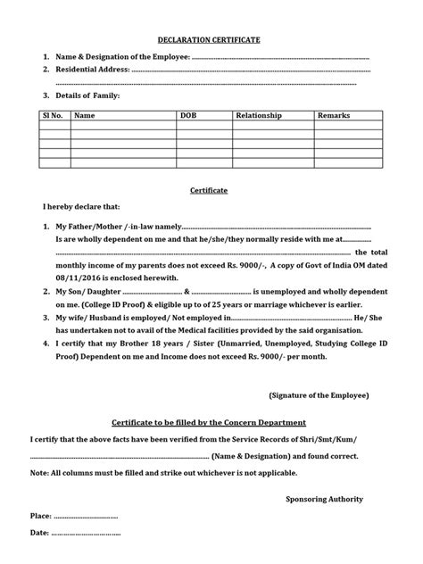 Declaration Certificate Pdf