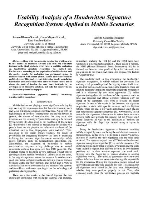 Pdf Usability Analysis Of A Handwritten Signature Recognition System Applied To Mobile Scenarios