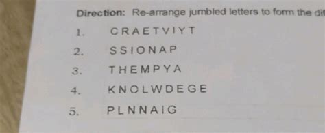 Direction Re Arrange Jumbled Letters To Form StudyX