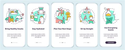 Road Trip Healthy Habits Onboarding Mobile App Screen Car Tourism Walkthrough 5 Steps Editable