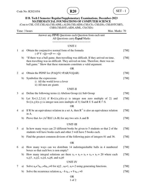 Mathematcial Foundations Of Computer Science Dec 2023 Pdf Abstract
