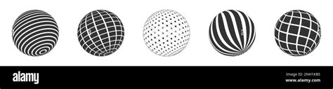 Set Of 3d Sphere Wireframe Icons In Brutalism Style Orbit Models
