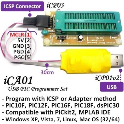 ica01 usb microchip pic16f 18f programmer set icsp and adapter with