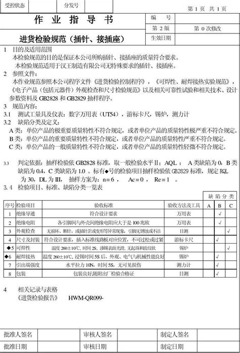 进料检验规范之12作业指导书插针、接插座word文档在线阅读与下载免费文档