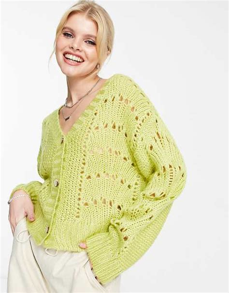 Reclaimed Vintage Oversized Cardigan With Stitch Detail In Green Asos