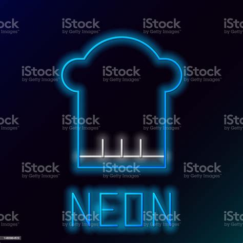 검은 색 배경에 고립 된 파란색 빛나는 네온 라인 Chef 모자 아이콘 요리 기호 모자를 요리합니다 다채로운 개요 개념 벡터 일러스트레이션 부엌에 대한 스톡 벡터 아트 및