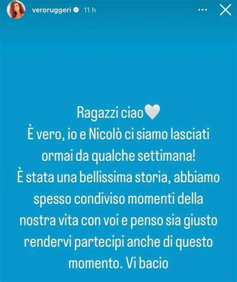 Veronica Ruggeri e Nicolò De Devitiis si sono lasciati addio alla