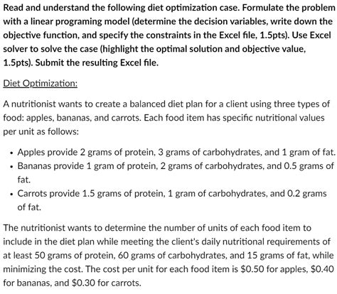 Solved Read And Understand The Following Diet Optimization