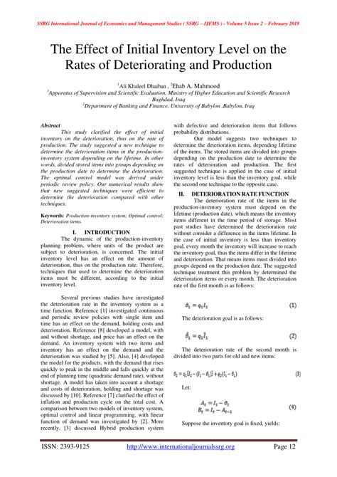 Pdf The Effect Of Initial Inventory Level On The Rates Of Deteriorating And Production