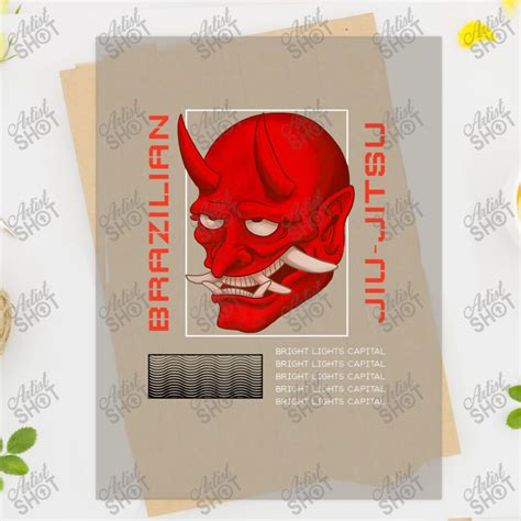 Brazilian Jiu Jitsu Oni Demon Head Bjj Mma Muay Thai Premium T Shir