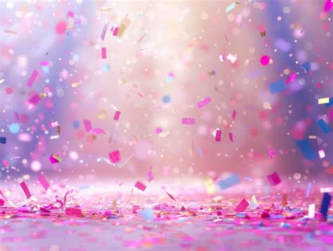 Colorful Confetti Falling On A Pink And Purple Background Stock