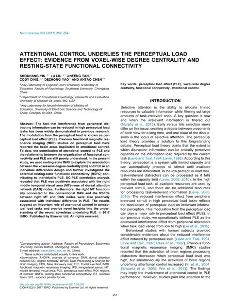 Pdf Attentional Control Underlies The Perceptual Load Effect
