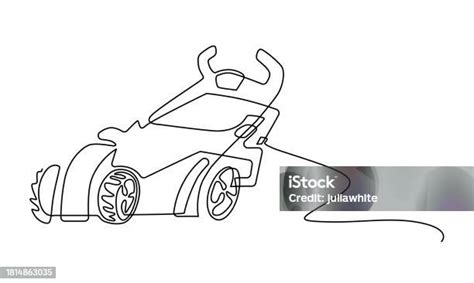 잔디 관리를 위한 잔디 깎는 기계 연속 선화 벡터 일러스트 레이 션입니다 건강관리와 의술에 대한 스톡 벡터 아트 및 기타 이미지 건강관리와 의술 농업 농업 기계